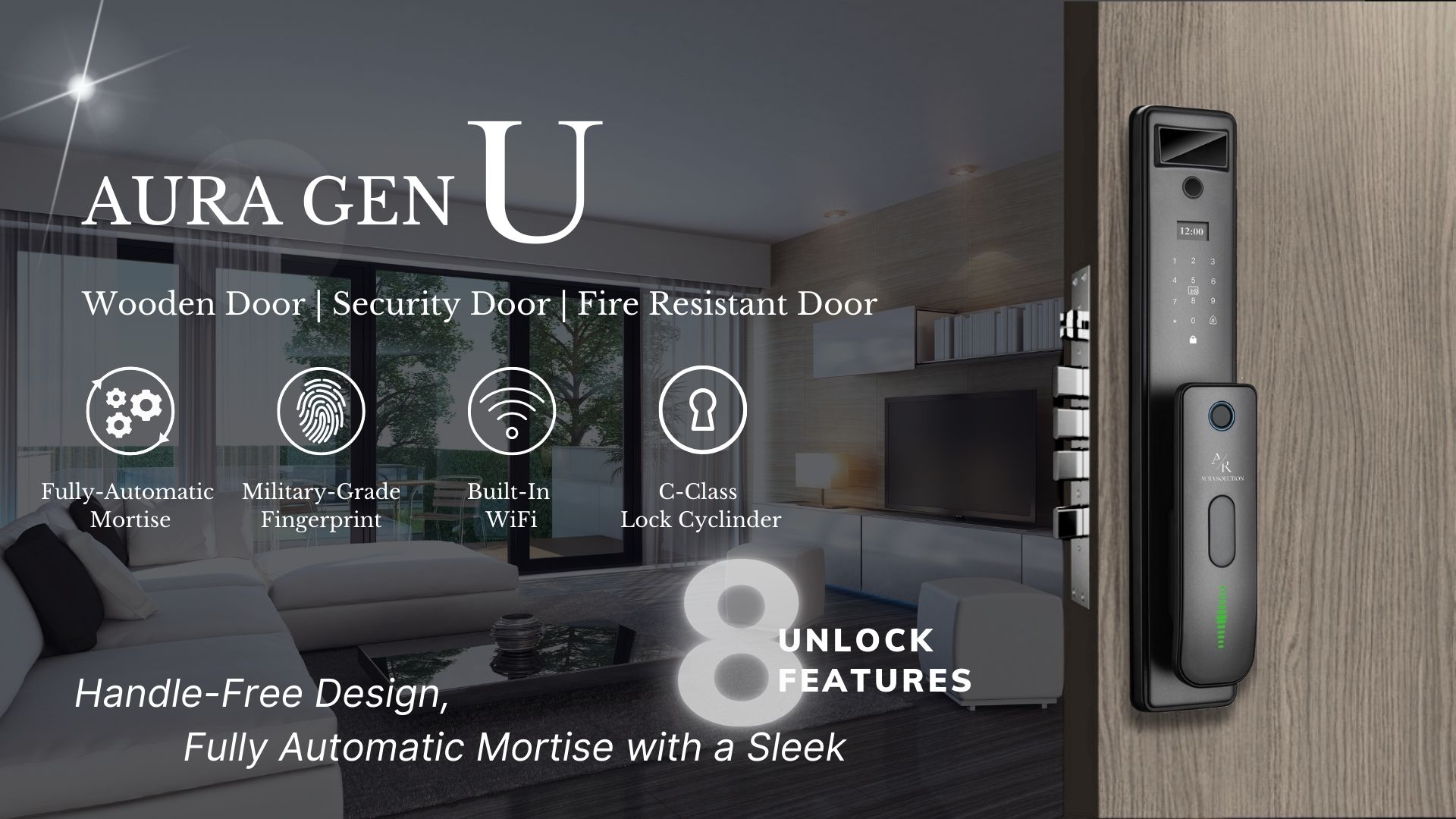 AURA GEN U Smart Lock - Handless Design with Fully-Automatic Mortise ...