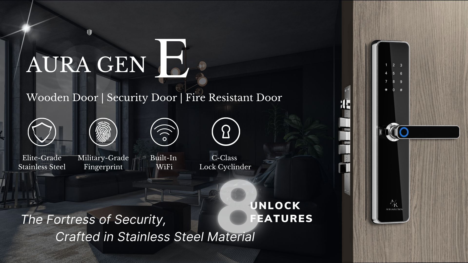AURA GEN E Smart Lock - Premium Stainless Steel with Tempered Glass ...